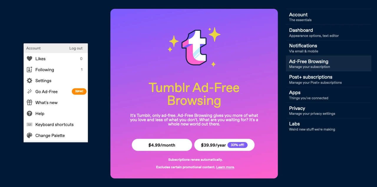 Tumblr Adds Subscription Options So Users Can Remove Its Ads For A Price