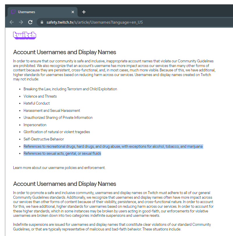 Sex And Hard Drugs As Usernames Are No Longer Allowed On Twitch Eyerys